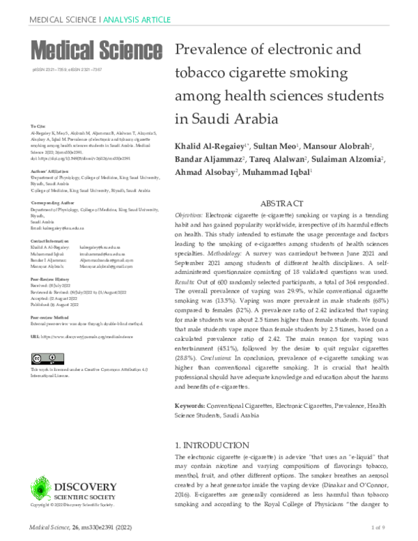 (PDF) Prevalence of electronic and tobacco cigarette smoking among ...
