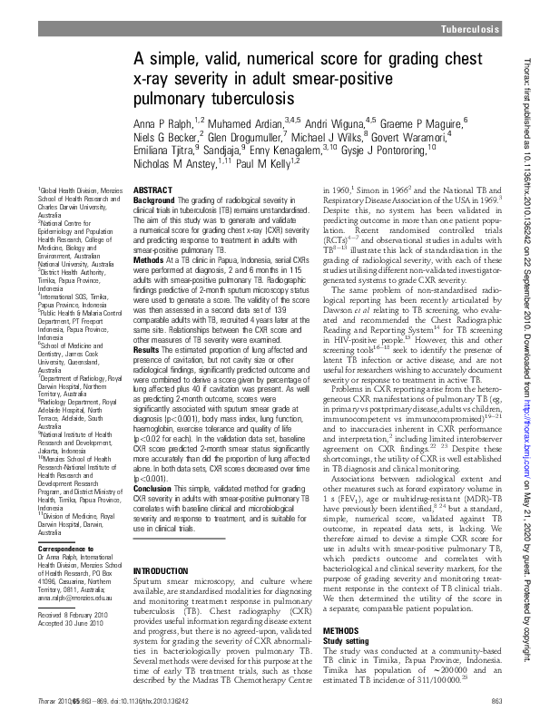 (PDF) A simple, valid, numerical score for grading chest x-ray severity ...