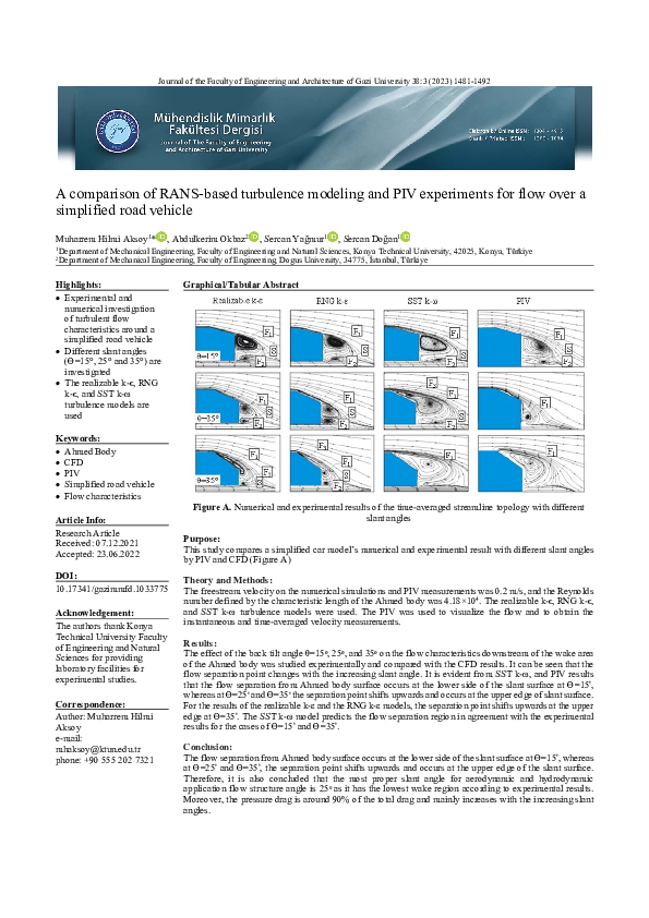 Pdf A Comparison Of Rans Based Turbulence Modeling And Piv Experiments For Flow Over A
