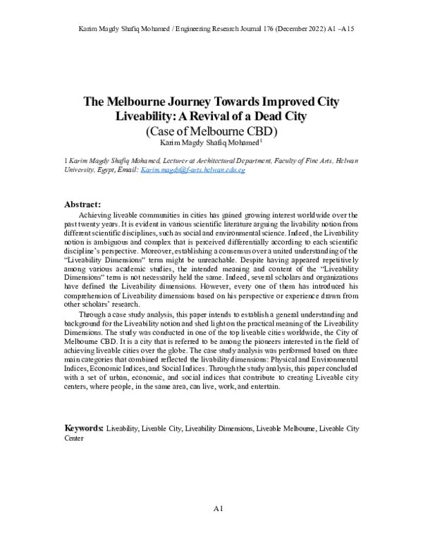(PDF) The Melbourne Journey Towards Improved City Liveability: A ...