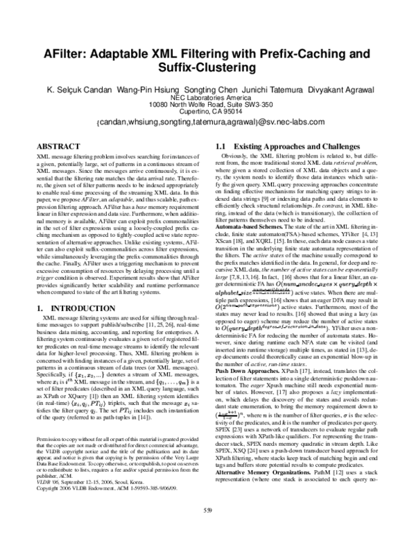 (PDF) AFilter: adaptable XML filtering with prefix-caching suffix-clustering
