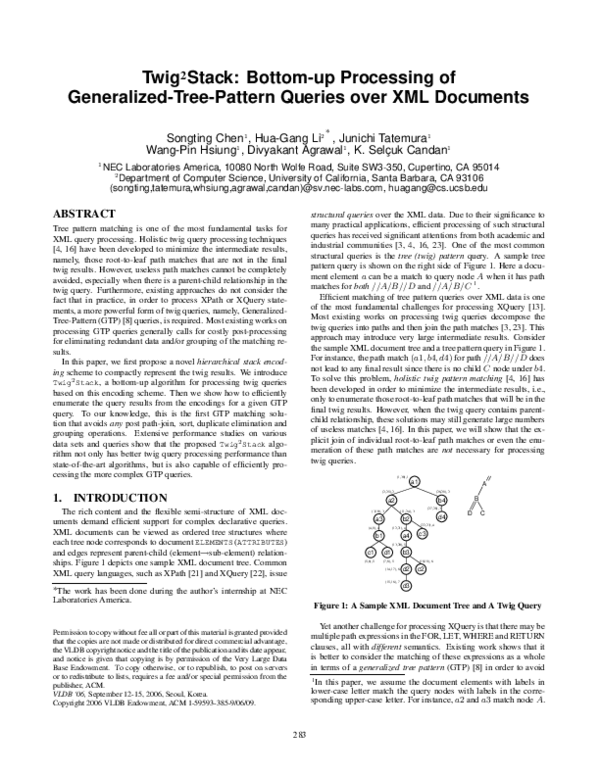 (PDF) Twig2Stack: bottom-up processing of generalized-tree-pattern queries over XML documents