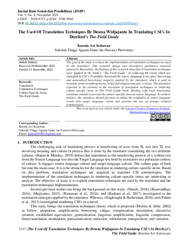 (PDF) The Used Of Translation Techniques By Donna Widjajanto In ...