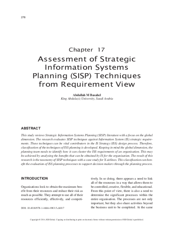 (PDF) Assessment of Strategic Information Systems Planning (SISP ... (PDF) Assessment of Strategic Information Systems Planning (SISP ...