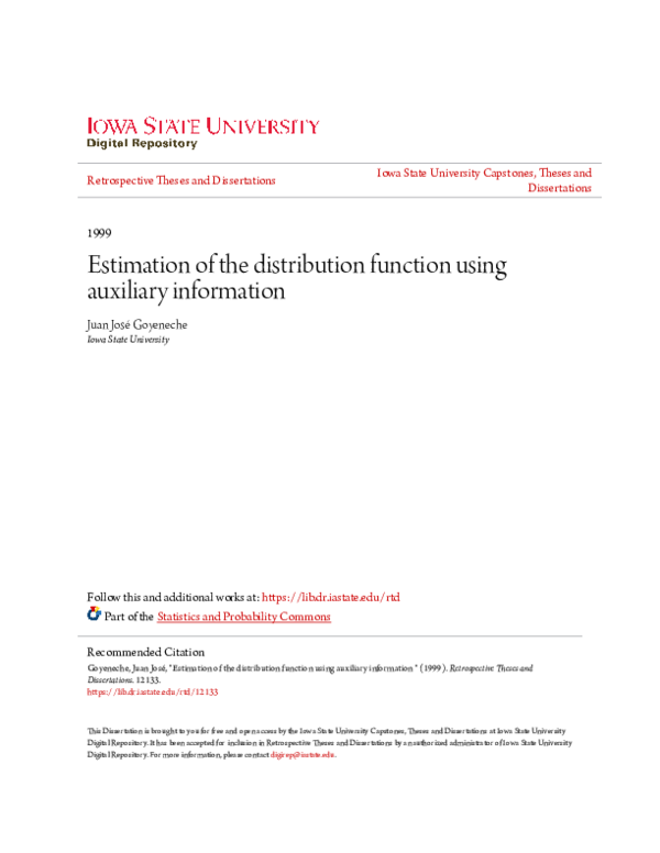 Pdf Estimation Of The Distribution Function Using Auxiliary Information