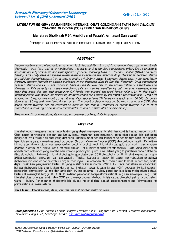 (PDF) Kajian Efek Interaksi Obat Golongan Statin Dengan Calcium Channel ...