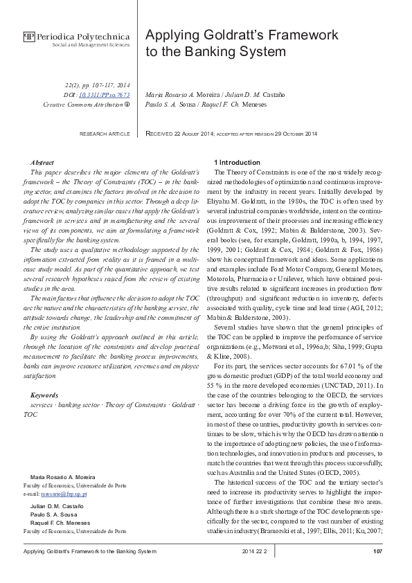 (PDF) Applying Goldratt’s Framework to the Banking System
