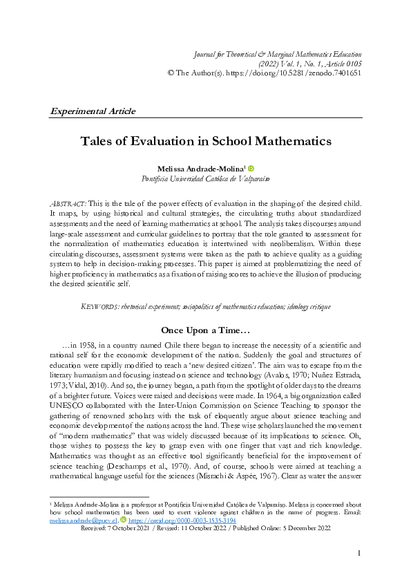 (PDF) Tales of Evaluation in School Mathematics