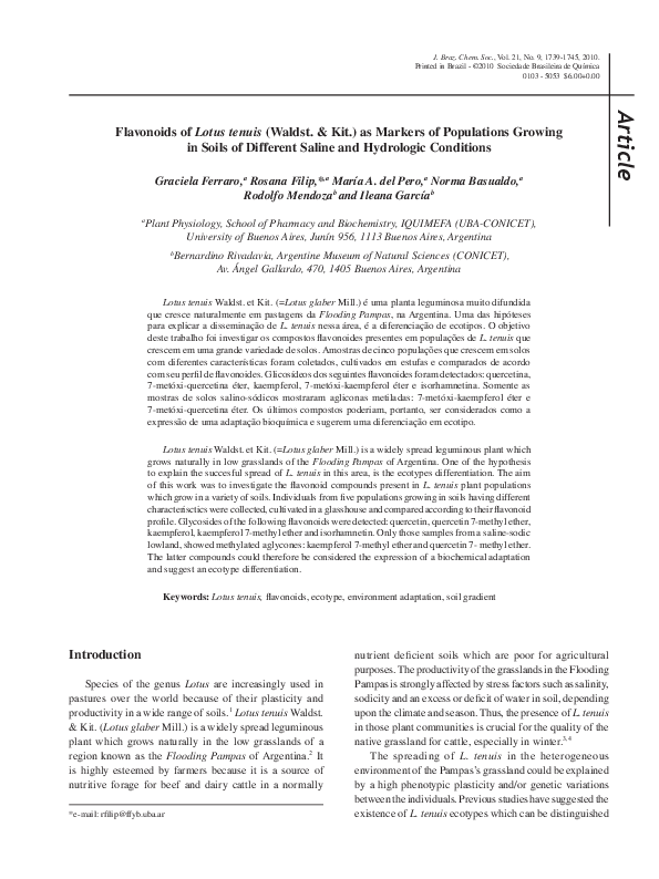 (PDF) Flavonoids of Lotus tenuis (Waldst. & Kit.) as markers of ...