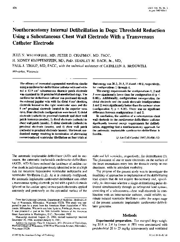 (PDF) Nonthoracotomy internal defibrillation in dogs: Threshold ...