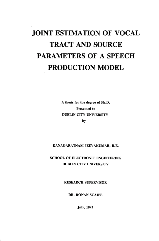 (PDF) Joint estimation of vocal tract and source parameters of a speech production model