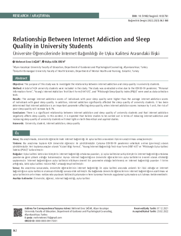 (PDF) Internet Addiction's Impact on Student Sleep Quality