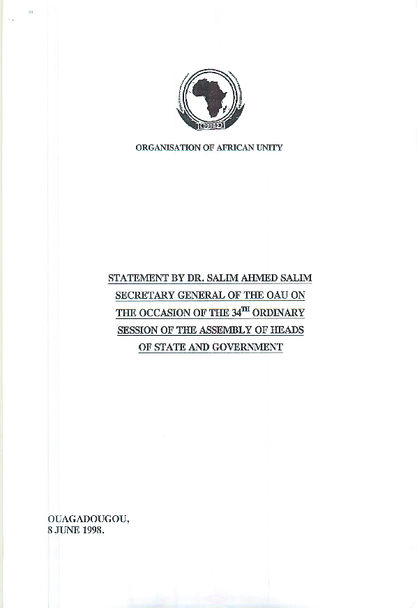 (PDF) STATEMENT BY DR. SALIM AHMED SALIM SECRETARY GENERAL OF THE OAU ...
