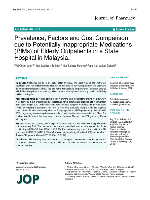 (PDF) Prevalence, Factors and Cost Comparison due to Potentially ...