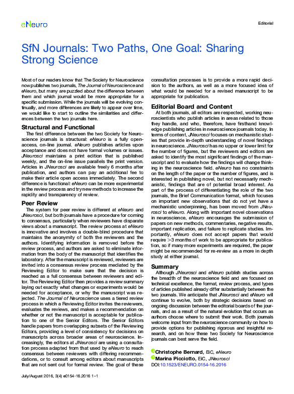 (PDF) SfN Journals: Two Paths, One Goal: Sharing Strong Science