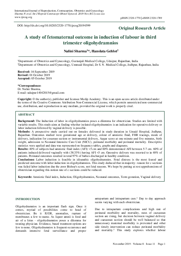 (PDF) A study of fetomaternal outcome in induction of labour in third ...