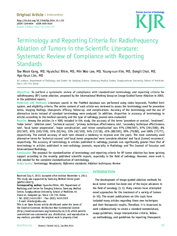 (PDF) Terminology and reporting criteria for radiofrequency ablation of tumors in the scientific ...