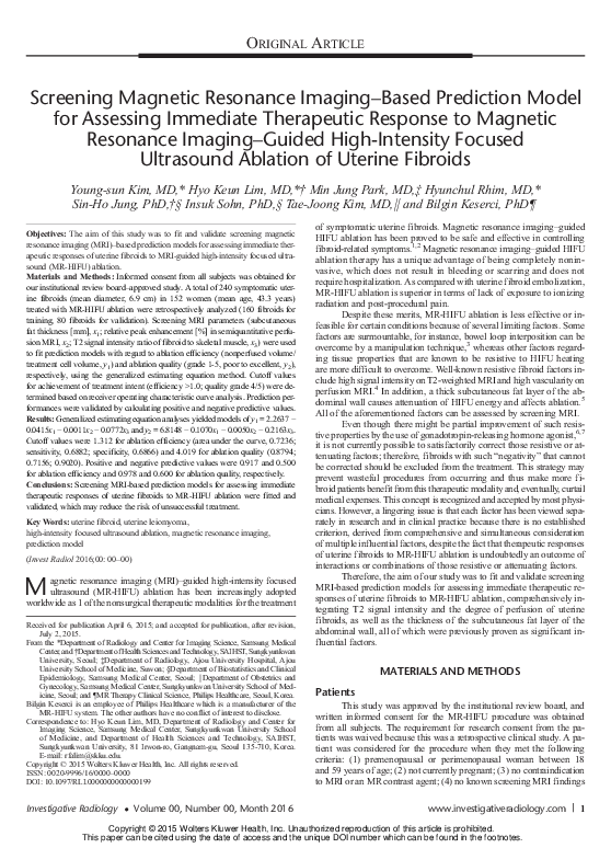 (PDF) Screening Magnetic Resonance Imaging-Based Prediction Model for Assessing Immediate ...
