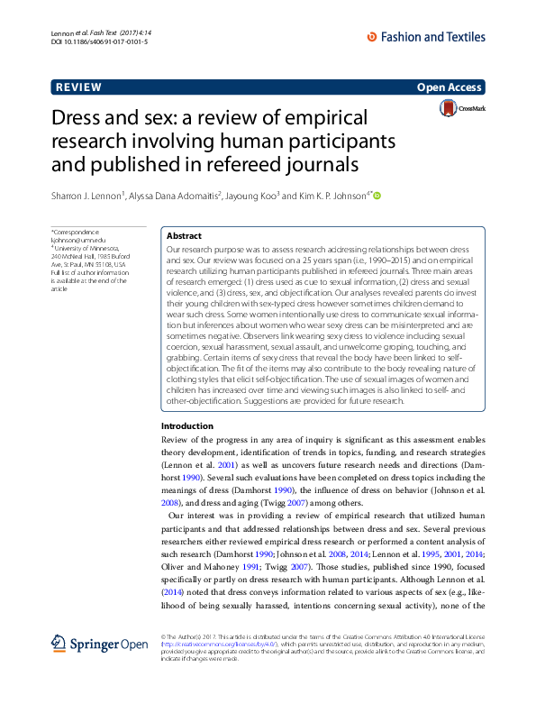 Pdf Dress And Sex A Review Of Empirical Research Involving Human Participants And Published