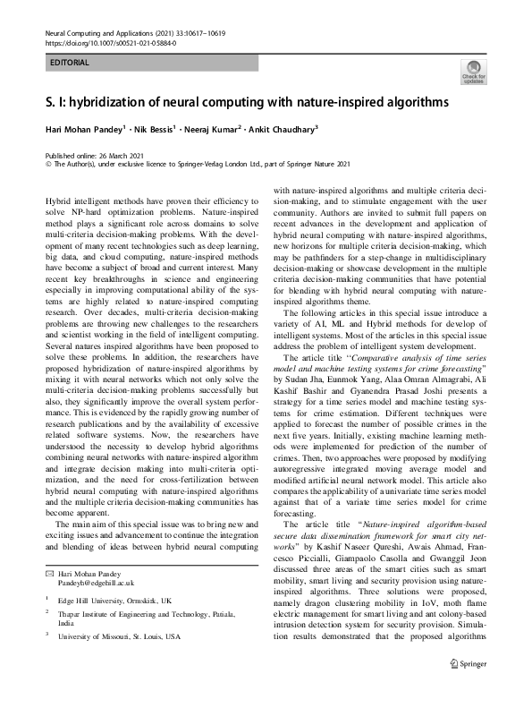 (PDF) S. I: hybridization of neural computing with nature-inspired algorithms
