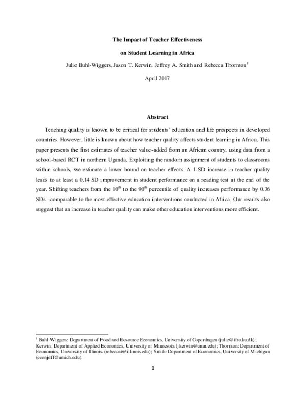 (PDF) The Impact of Teacher Effectiveness on Student Learning in Africa