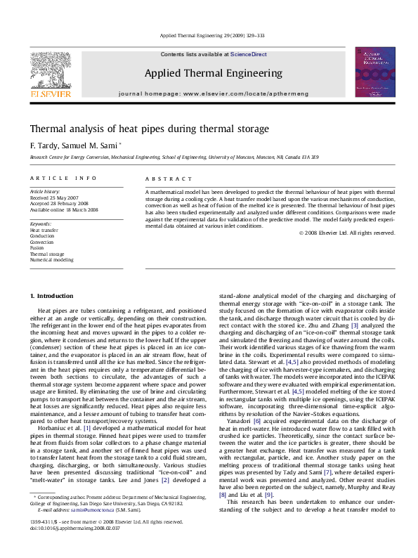 (PDF) Thermal analysis of heat pipes during thermal storage