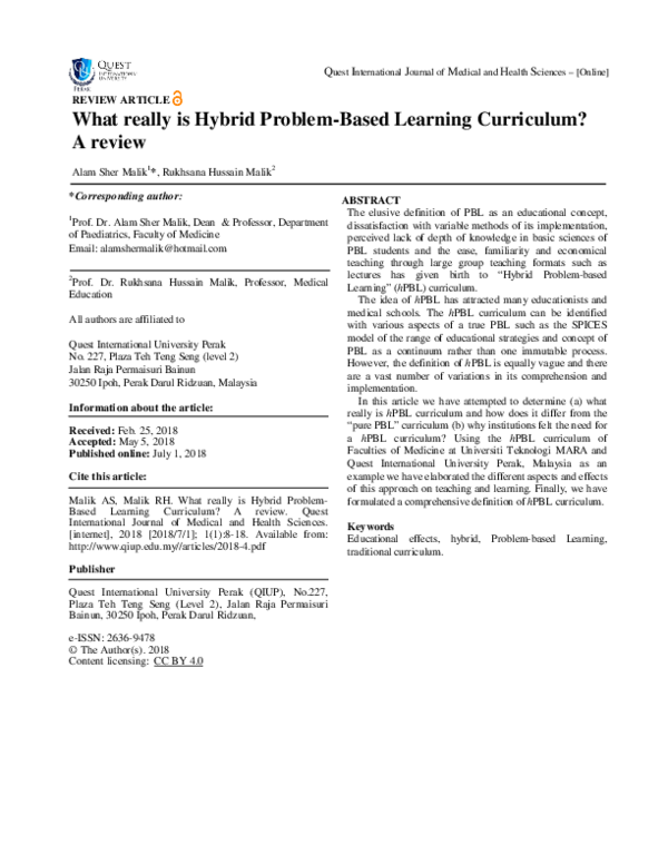 (PDF) What really is Hybrid Problem-Based Learning Curriculum? A review