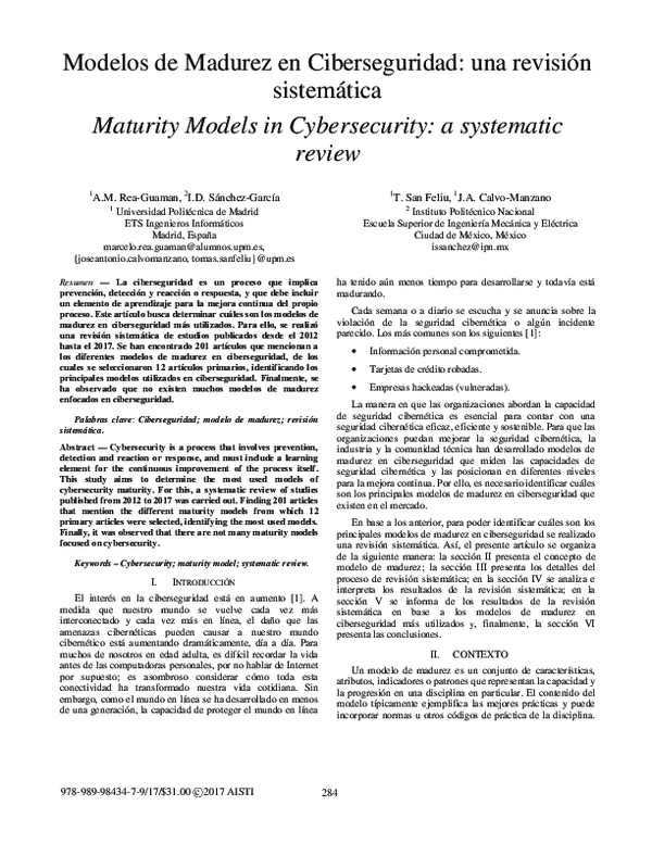 (PDF) Modelos de madurez en ciberseguridad: una revisión sistemática