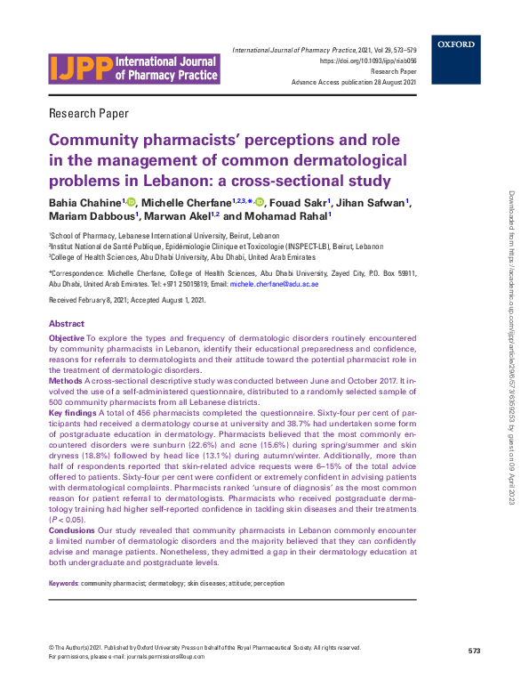 (PDF) Community pharmacists’ perceptions and role in the management of common dermatological ...