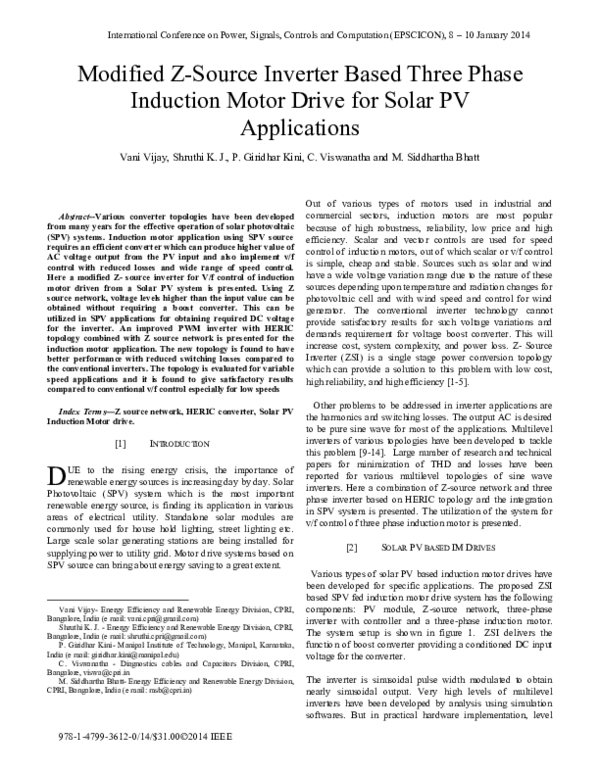 (PDF) Modified Z-source inverter based three phase induction motor drive for solar PV applications