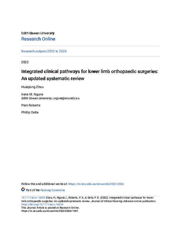 (PDF) Integrated clinical pathways for lower limb orthopaedic surgeries ...