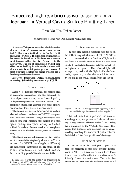 (PDF) Embedded high resolution sensor based on optical feedback in a Vertical Cavity Surface ...