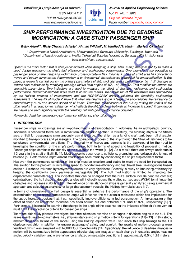 (PDF) Ship Performance Investigation Due to Deadrise Modification: A ...