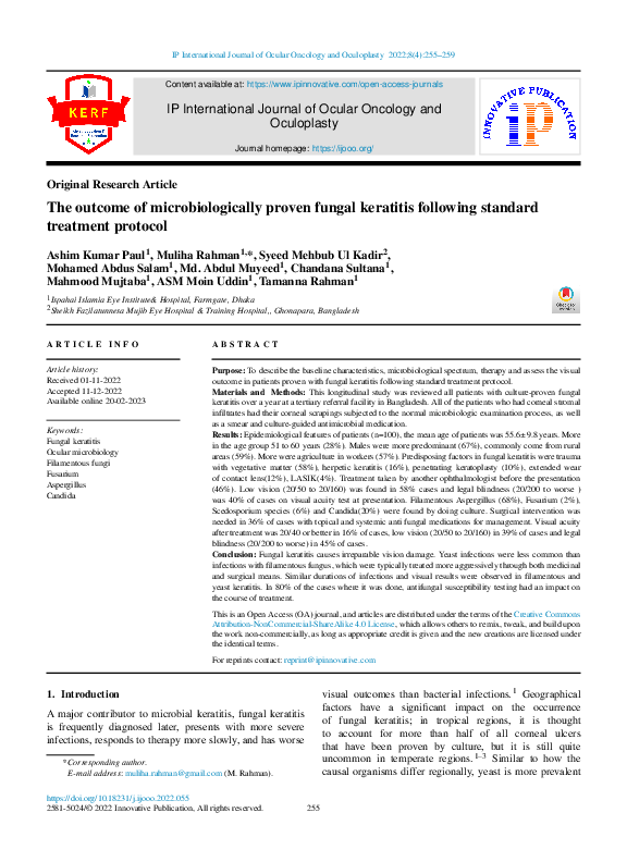 (PDF) The outcome of microbiologically proven fungal keratitis ...