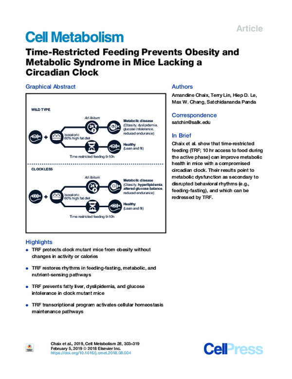 (PDF) Time-Restricted Feeding Prevents Obesity and Metabolic Syndrome ...
