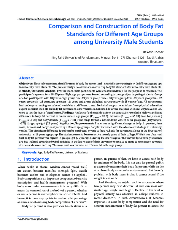(PDF) Comparison and Construction of Body Fat Standards for Different ...