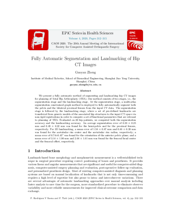 (PDF) Fully Automatic Segmentation and Landmarking of Hip CT Images
