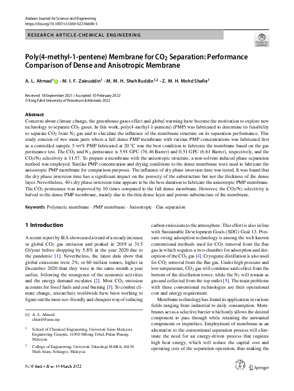(PDF) Poly(4-methyl-1-pentene) Membrane for CO 2 Separation: Performance Comparison of Dense and ...