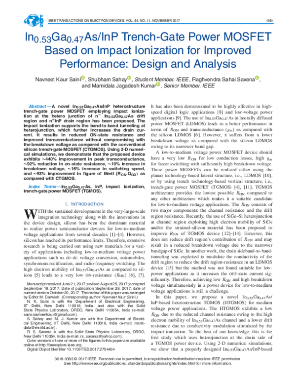(PDF) In0.53Ga0.47As/InP Trench-Gate Power MOSFET Based on Impact Ionization for Improved ...