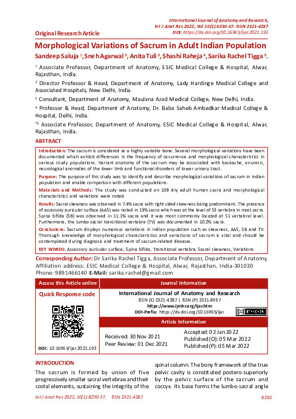 (PDF) Morphological Variations of Sacrum in Adult Indian Population