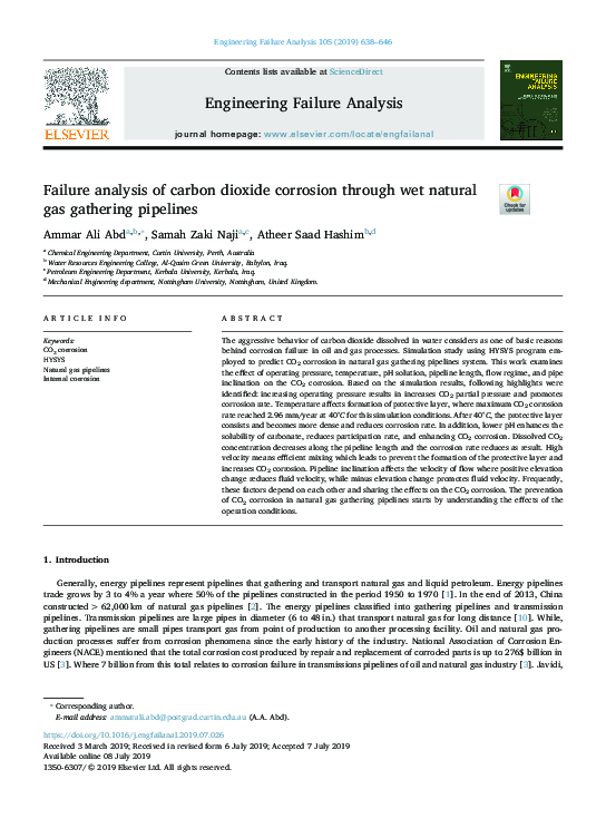 (PDF) Failure analysis of carbon dioxide corrosion through wet natural gas gathering pipelines