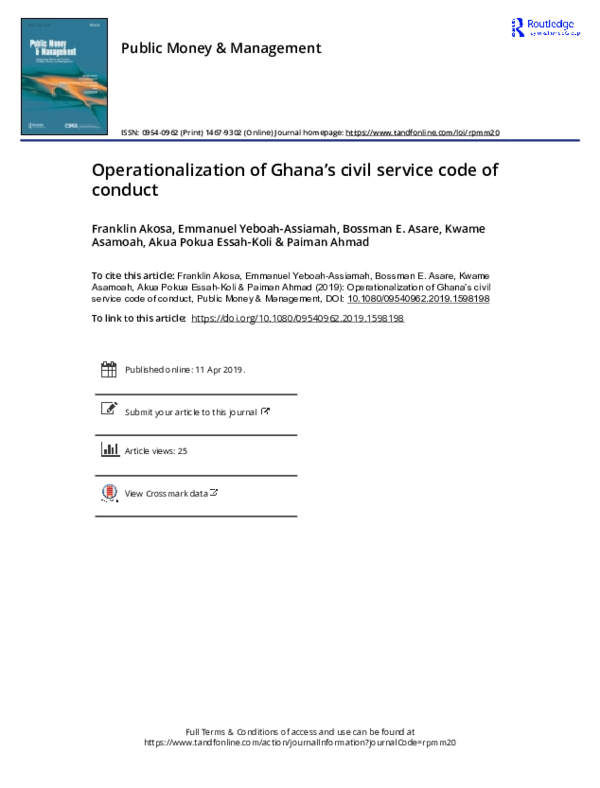(PDF) Operationalization of Ghana’s civil service code of conduct