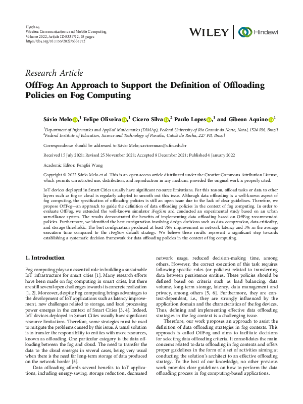 (PDF) OffFog: An Approach to Support the Definition of Offloading Policies on Fog Computing