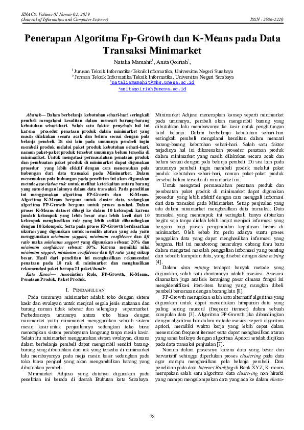 (PDF) Penerapan Algoritma Fp-Growth dan K-Means pada Data Transaksi Minimarket | Anita Qoiriah ...