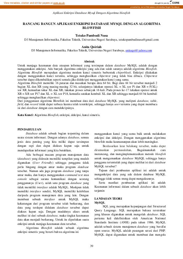 (PDF) Rancang Bangun Aplikasi Enkripsi Database Mysql Dengan Algoritma ...