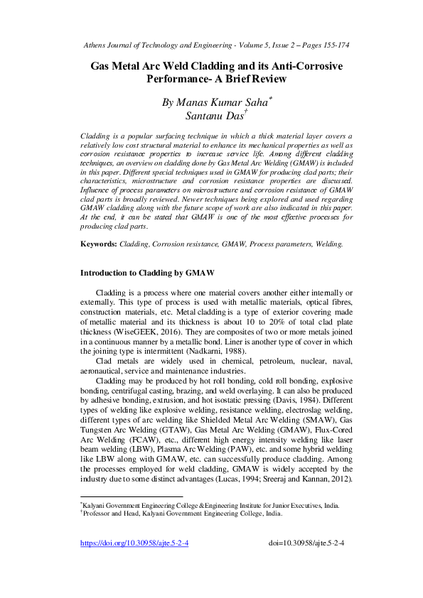 (PDF) Gas Metal Arc Weld Cladding and its Anti-Corrosive Performance- A Brief Review