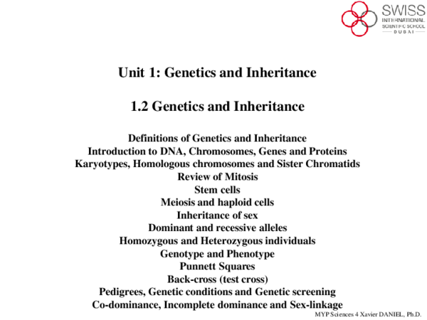 (PDF) MYP4.1 Genetics and Inheritance 1.2 Genetics and Inheritance