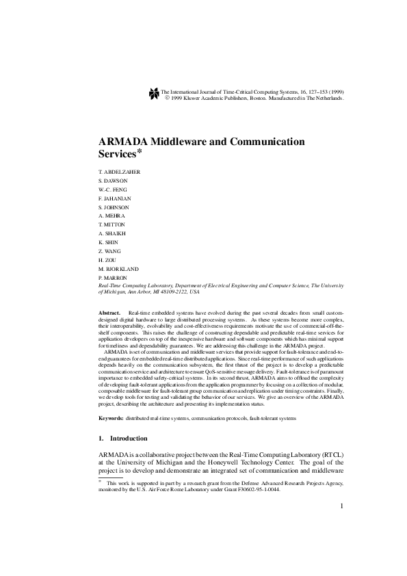(PDF) Armada Middleware and Communication Services