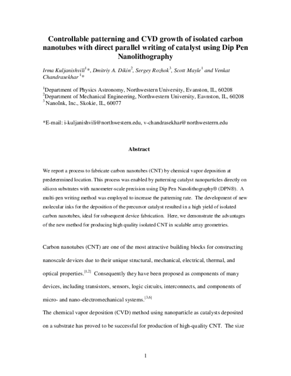 (PDF) Controllable Patterning and CVD Growth of Isolated Carbon ...