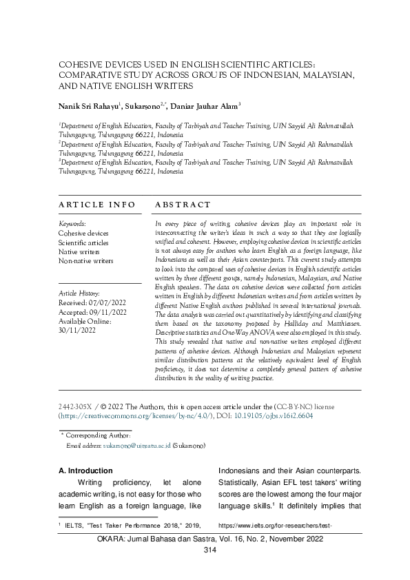 (PDF) Cohesive Devices Used in English Scientific Articles: Comparative ...